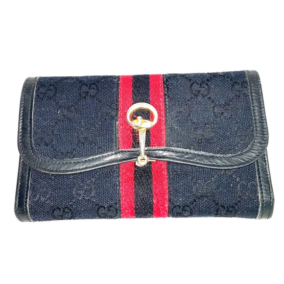 Gucci | Bags | Gucci Black Logo Leather And Canvas Checkbook | Poshmark